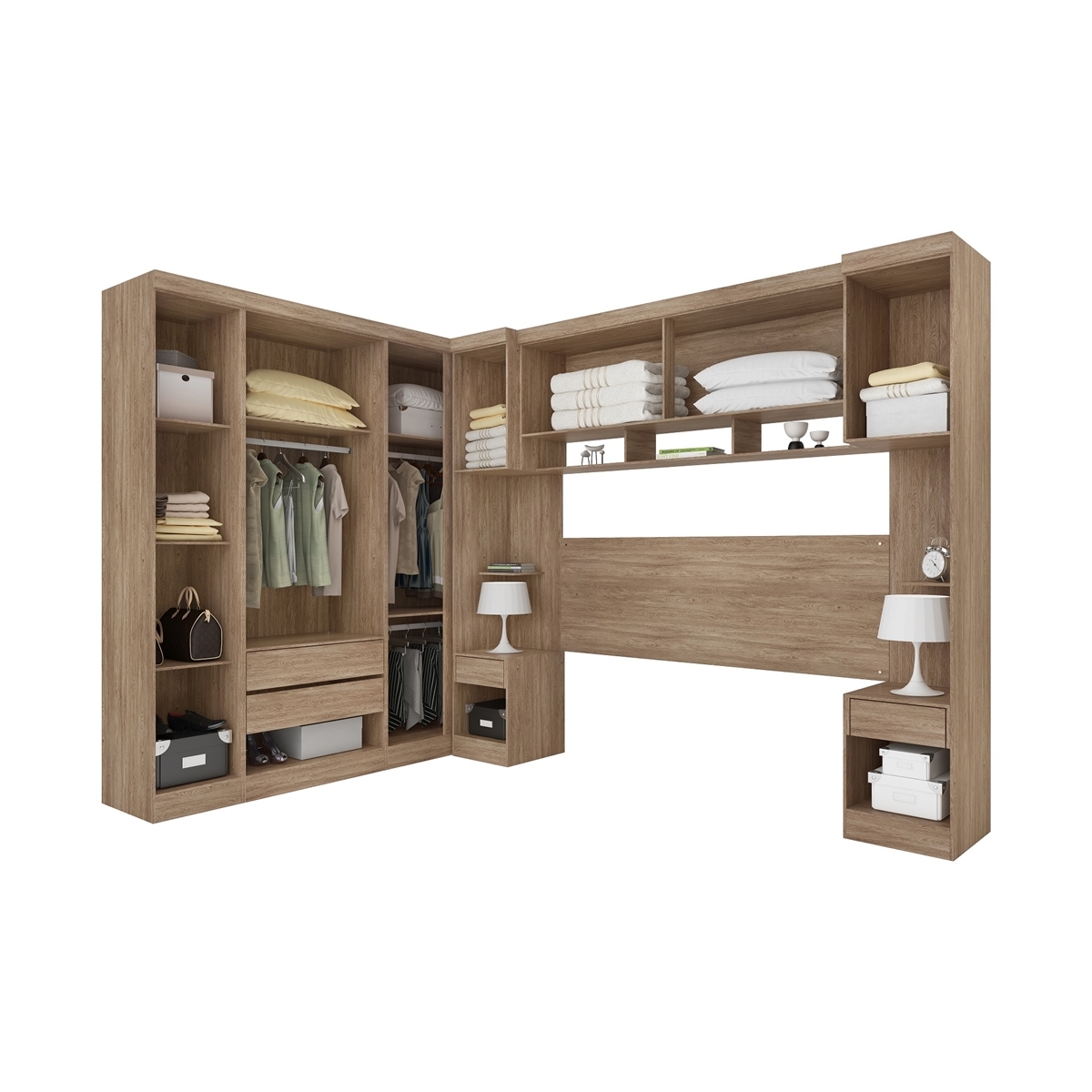 Quarto Modulado De Casal Com Escrivaninha Nogal Touch Demóbile 3449 ...